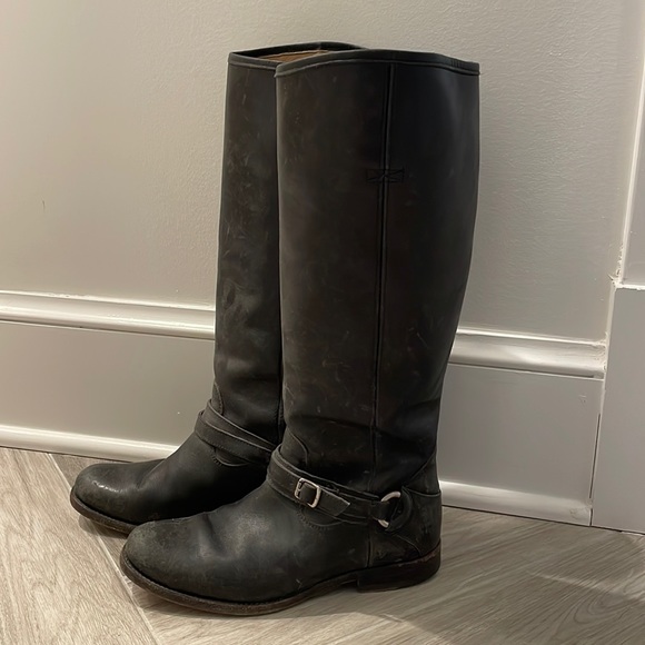 Frye | Shoes | Frye Phillip Ring Tall Boots Black Distressed | Poshmark